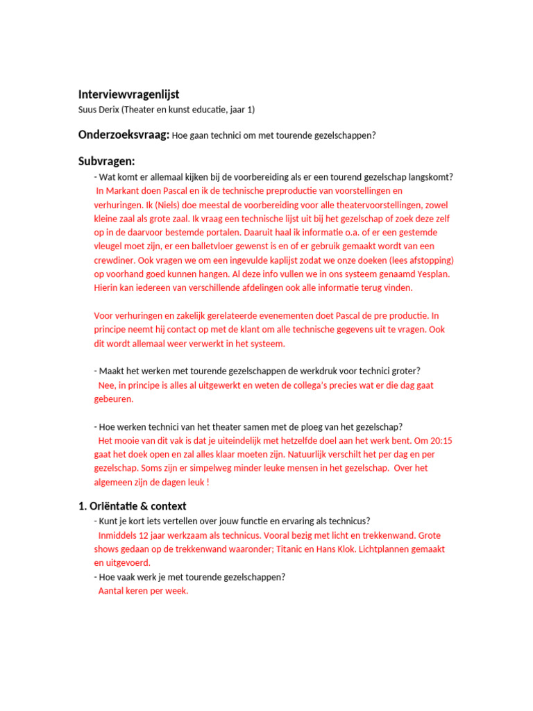 Interviewvragenlijst Onderzoek Jaar1 Ingevuld | PDF