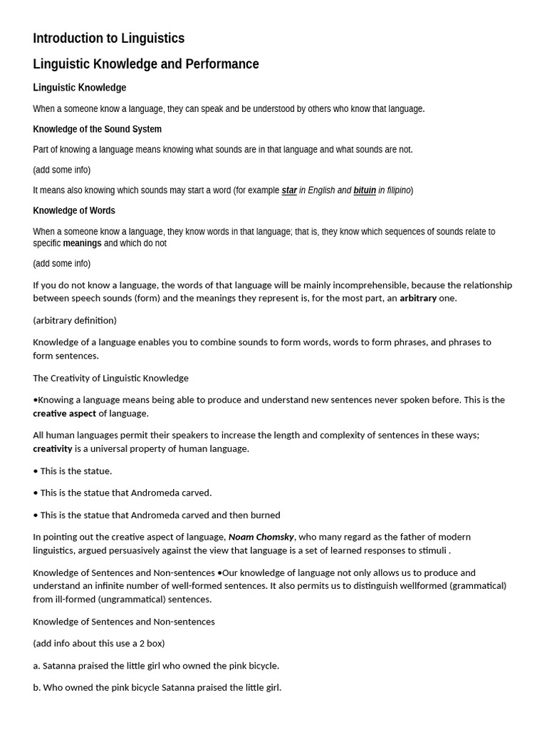 Understanding Linguistic Knowledge and Creativity | PDF | Linguistics ...