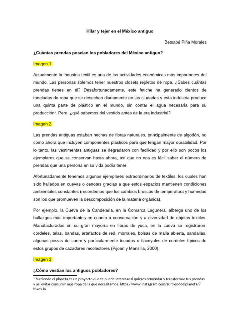Betsabé Piña. Hilar y Tejer en El México Antiguo | PDF | Ropa | Textiles