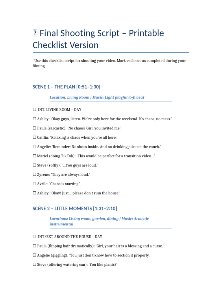 Final Shooting Script Checklist Full | PDF