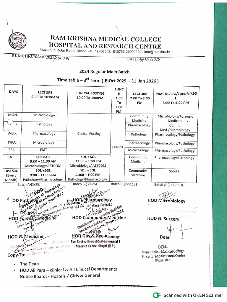 Time Table For Batch 24-25 | PDF