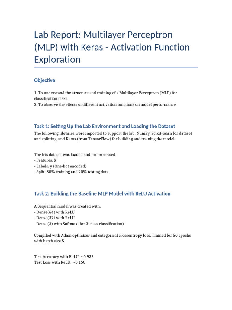 MLP Activation Function Analysis with Keras | PDF