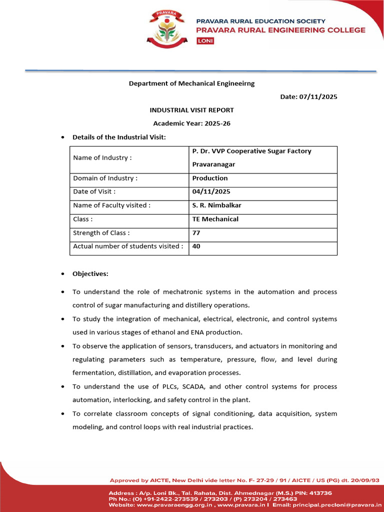 Industrial Visit Report TE Mechanical | PDF | Automation | Distillation