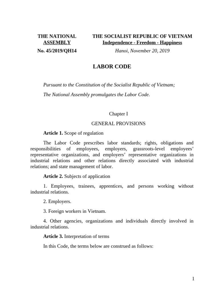 Labor Code 2019.QH14 | PDF | Employment | Labour Economics