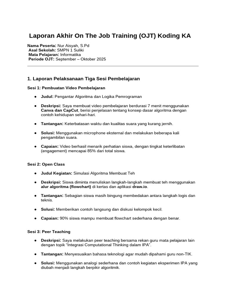 Laporan OJT Koding: Praktik Terbaik | PDF
