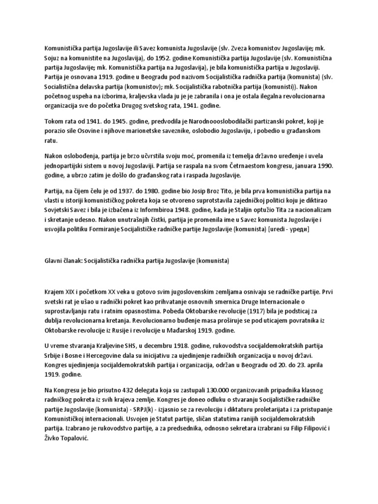 Komunistička Partija Jugoslavije Ili Savez Komunista Jugoslavije | PDF