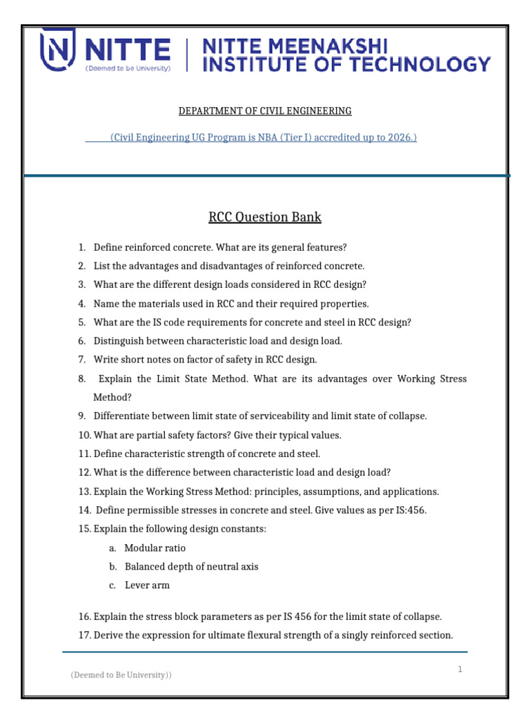 RCC - Question Bank | PDF | Beam (Structure) | Strength Of Materials
