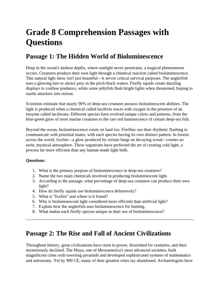 Grade 8 Comprehension Passages With Answers Key | PDF | Photosynthesis ...