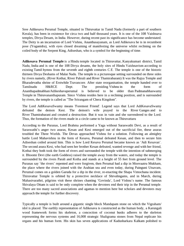 Lord Adikesava Temple | PDF | Hindu Gods | Hindu Mythology