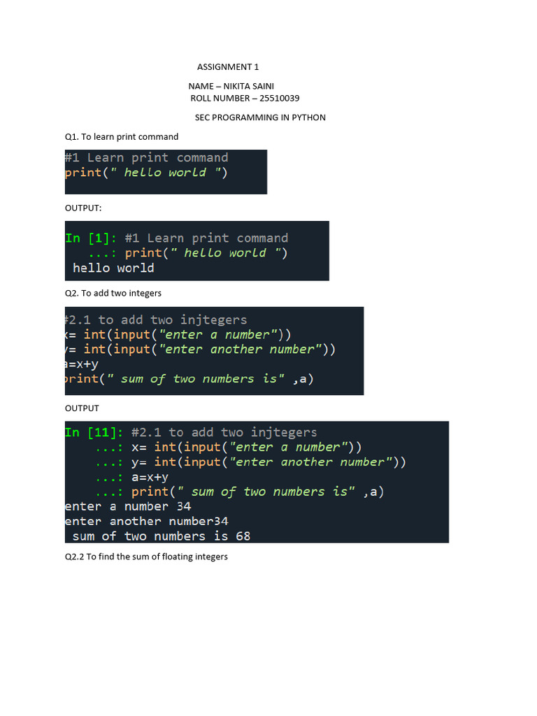 Assignment 1 Python 25.08.2025 | PDF