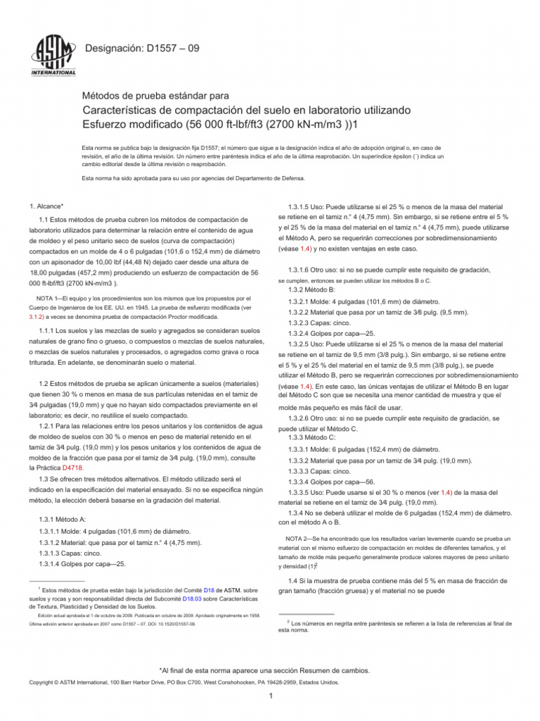 Métodos de prueba D1557 para suelos | PDF