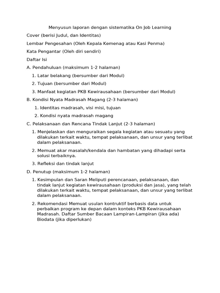 Menyusun Laporan Dengan Sistematika On Job Learning | PDF