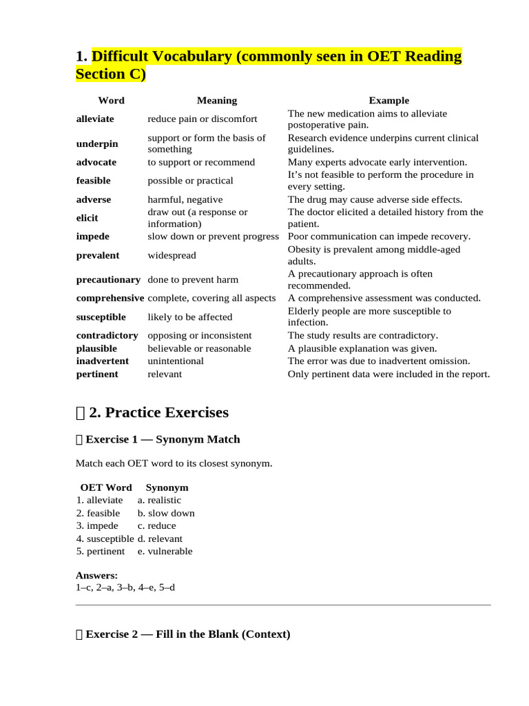 Part C Words Oet Training | PDF | Patient | Diseases And Disorders