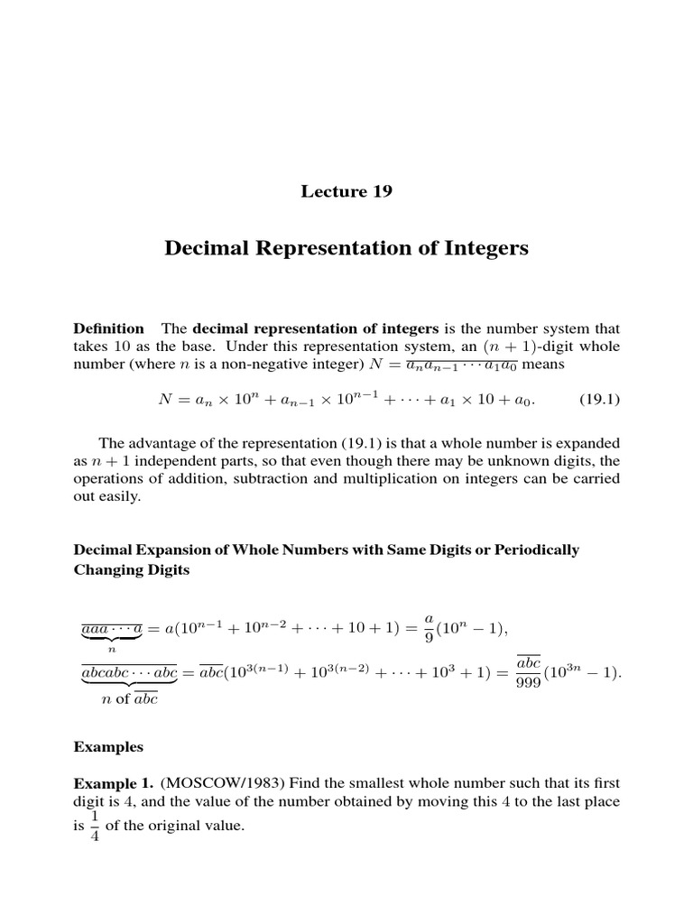 19.decimal Representation of Integers | PDF | Integer | Numbers