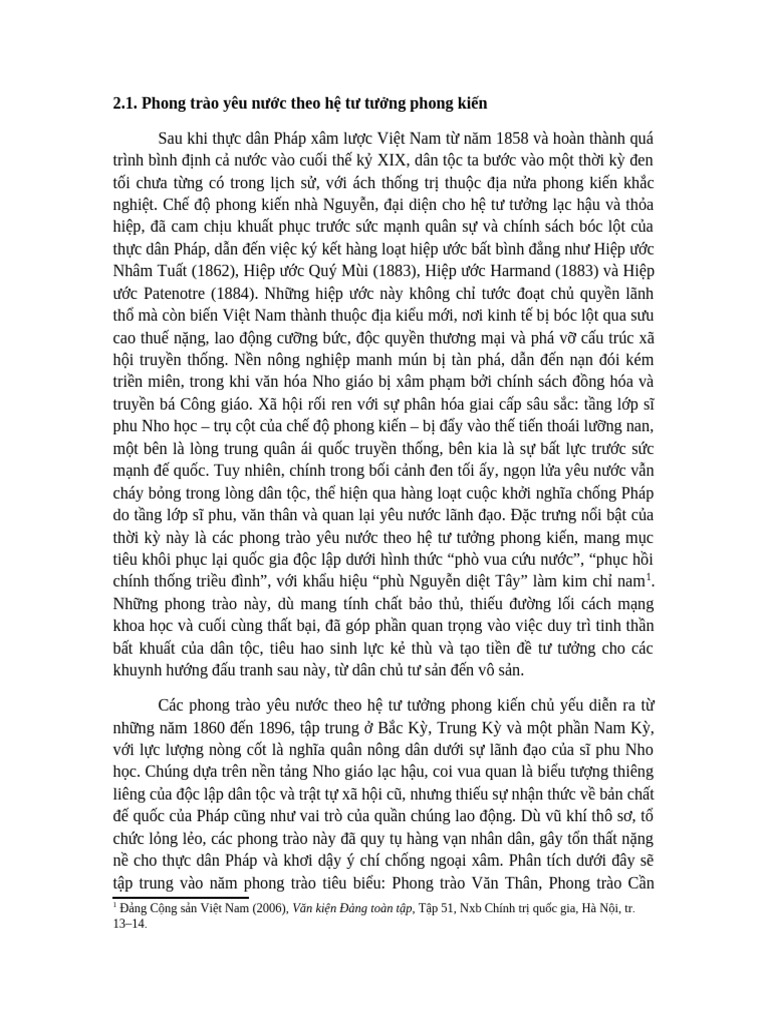 Phong Trao Yeu Nuoc Theo He Tu Tuong Phong Kien | PDF