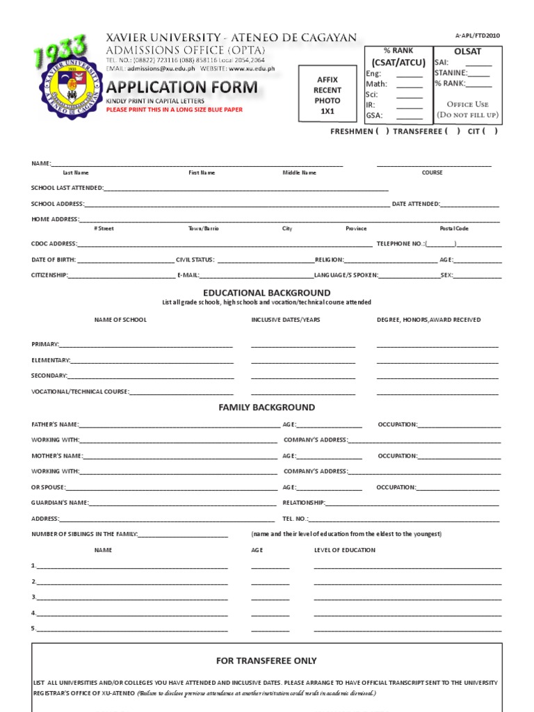 Admissions Application Form 2011 | PDF | Bachelor's Degree | Engineering