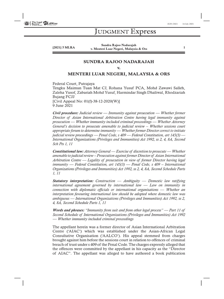 Sundra Rajoo Nadarajah V Menteri Luar Negeri Malaysia | PDF | Sovereign ...
