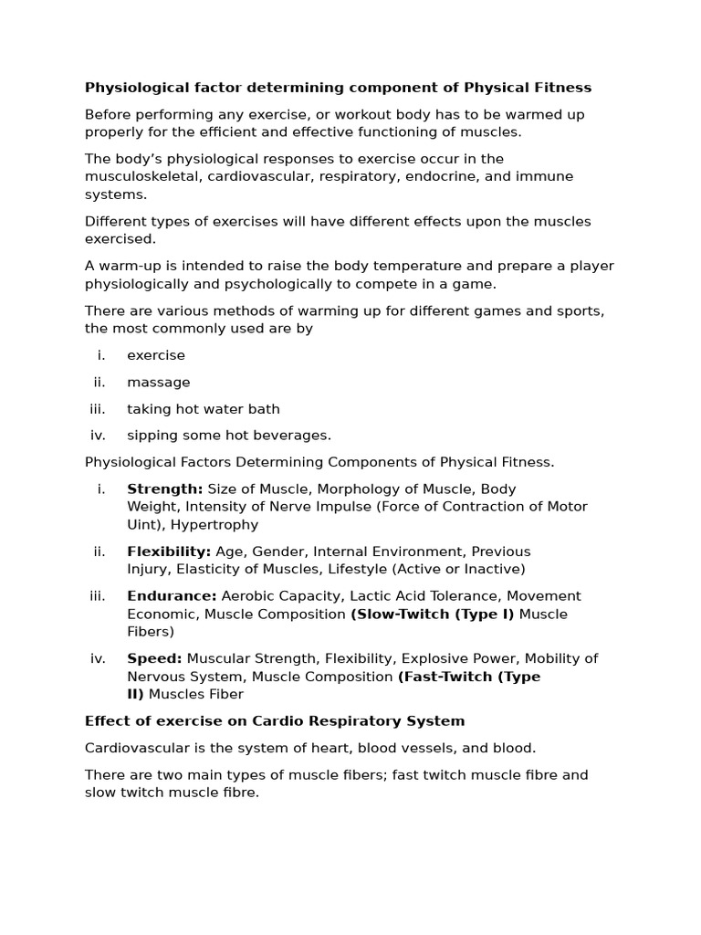Physiological Factor Determining Component of Physical Fitness | PDF ...