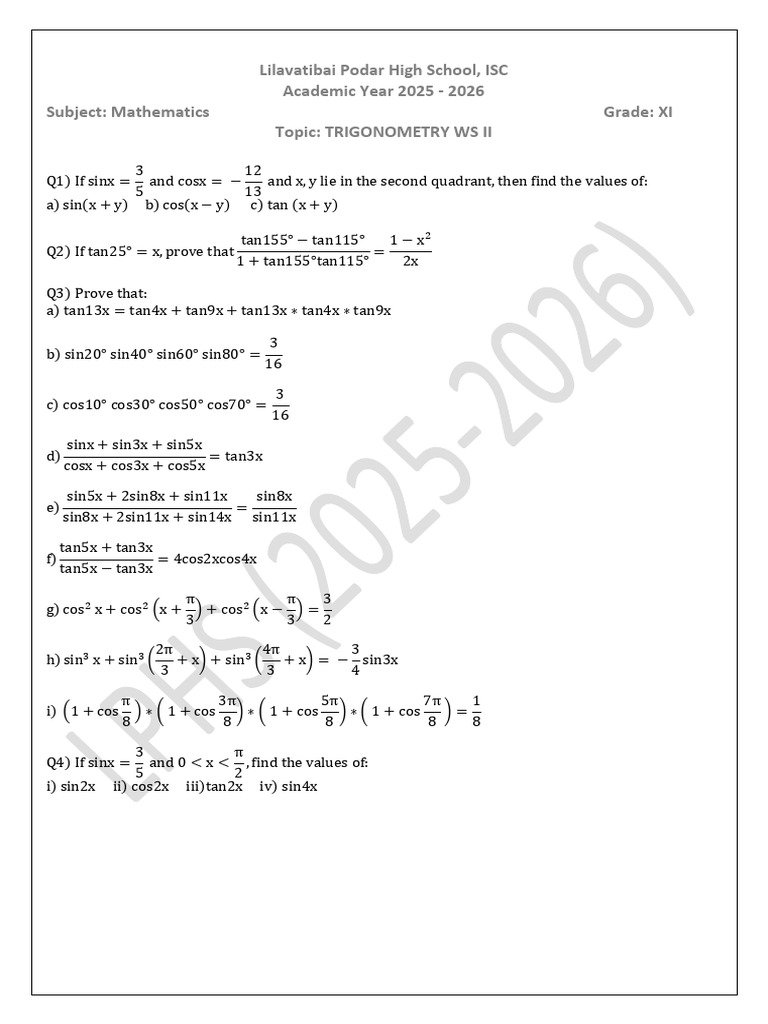 Trigonometry Worksheet 2 | PDF