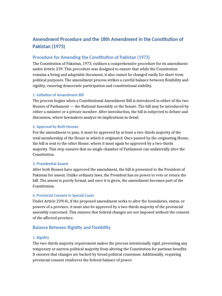 Pakistan's 18th Amendment Process Explained | PDF | Bill (Law ...