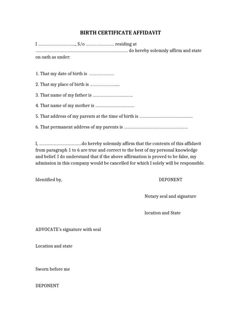 Birth Affidavit Template | PDF