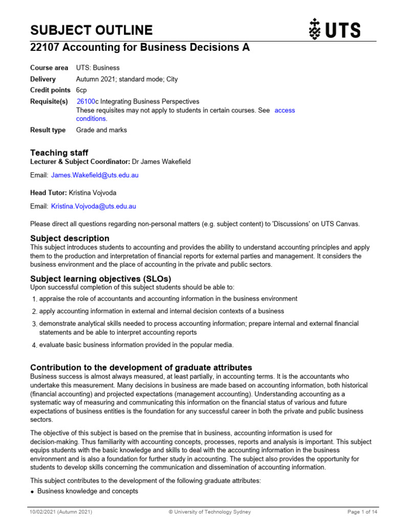 Accounting a Subject Outline Autumn 2021 | PDF | Accessibility | Accounting