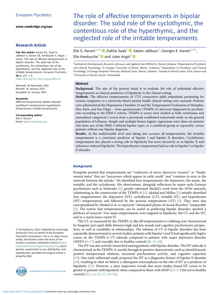 The Role of Affective Temperaments in Bipolar Disorder The Solid Role ...