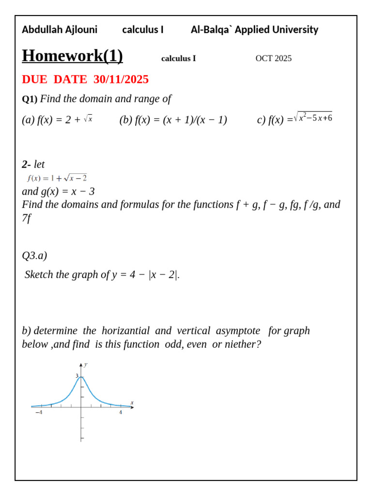 Home Work 1 Calculus 1 Oct 2025 | PDF