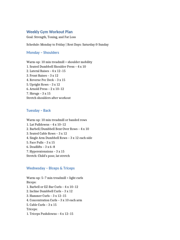 Weekly Strength & Toning Workout Plan | PDF