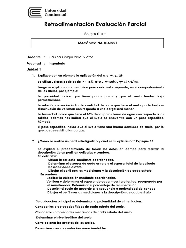 Retroalimentación Prueba - Parcial | PDF | Mecánica de suelos | Suelo
