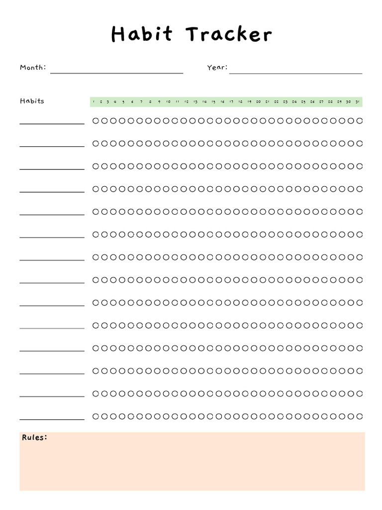 Elegant Monthly Habit Tracker Sheet | PDF