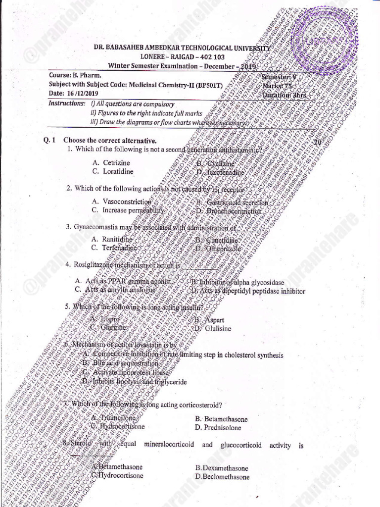 Medicinal Chemistry II ALL PYQ {Pran Tehare} | PDF | Pharmacology | Drugs