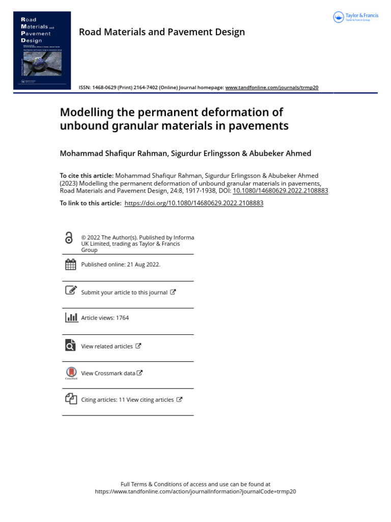 Modelling The Permanent Deformation of Unbound Granular Materials in ...