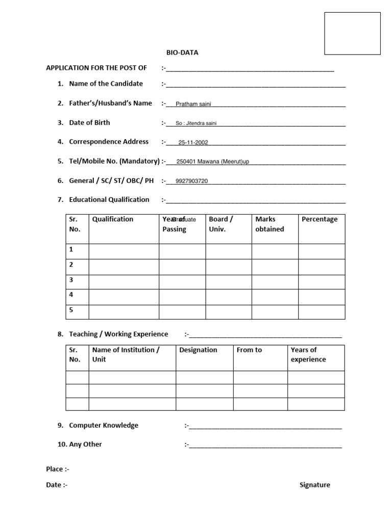 Bio-Data Application Template | PDF