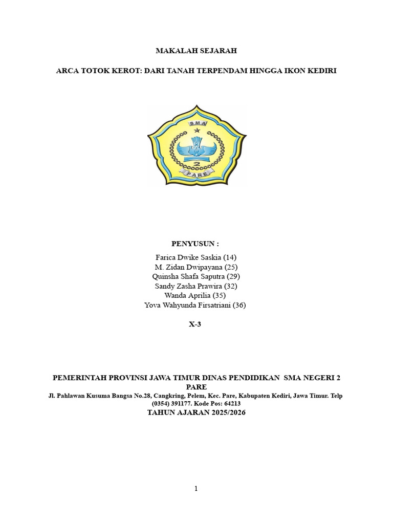 Arca Totok Kerot: Ikon Sejarah Kediri | PDF