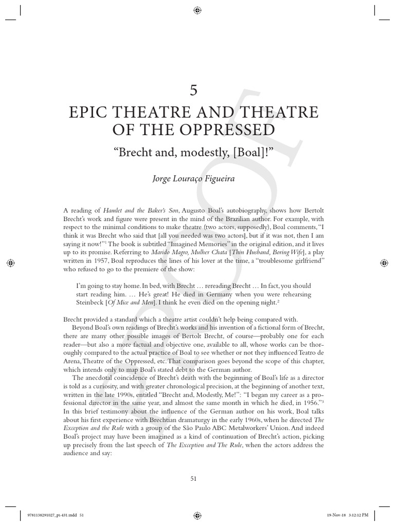 2019 Epic Theatre and Theatre of The Oppressed Brecht and Modestly Boal ...