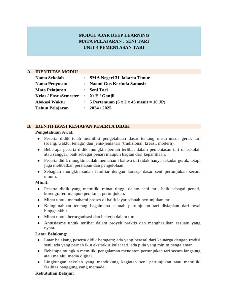 Modul Pementasan Tari untuk Siswa | PDF