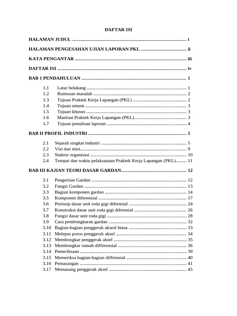 Contoh Format Laporan PKL | PDF