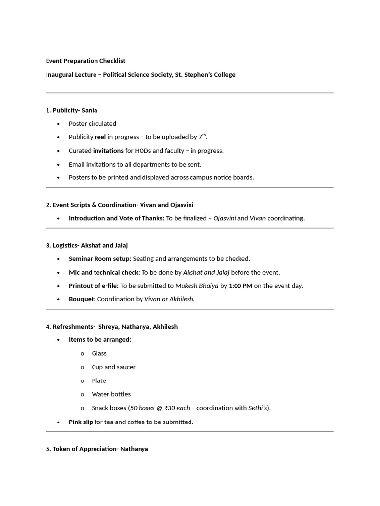 Event Preparation Checklist | PDF