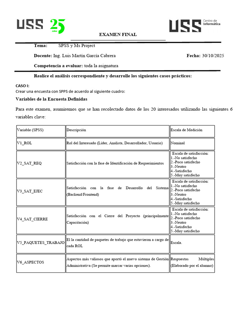 Examen Final: SPSS y MS Project | PDF