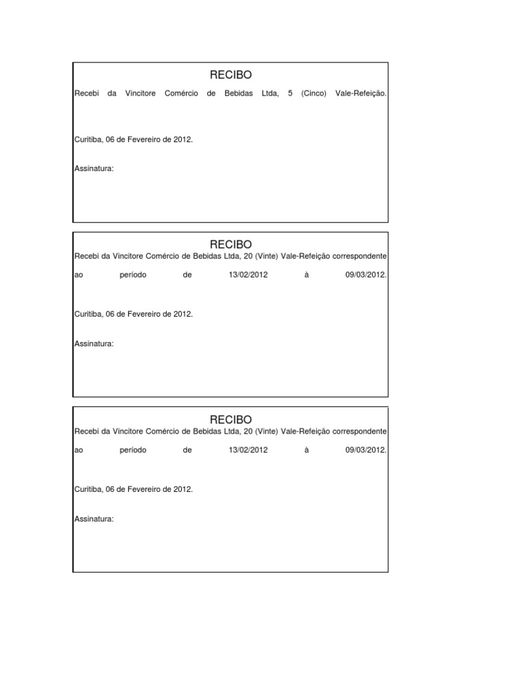 Modelo de Recibo Simples | PDF