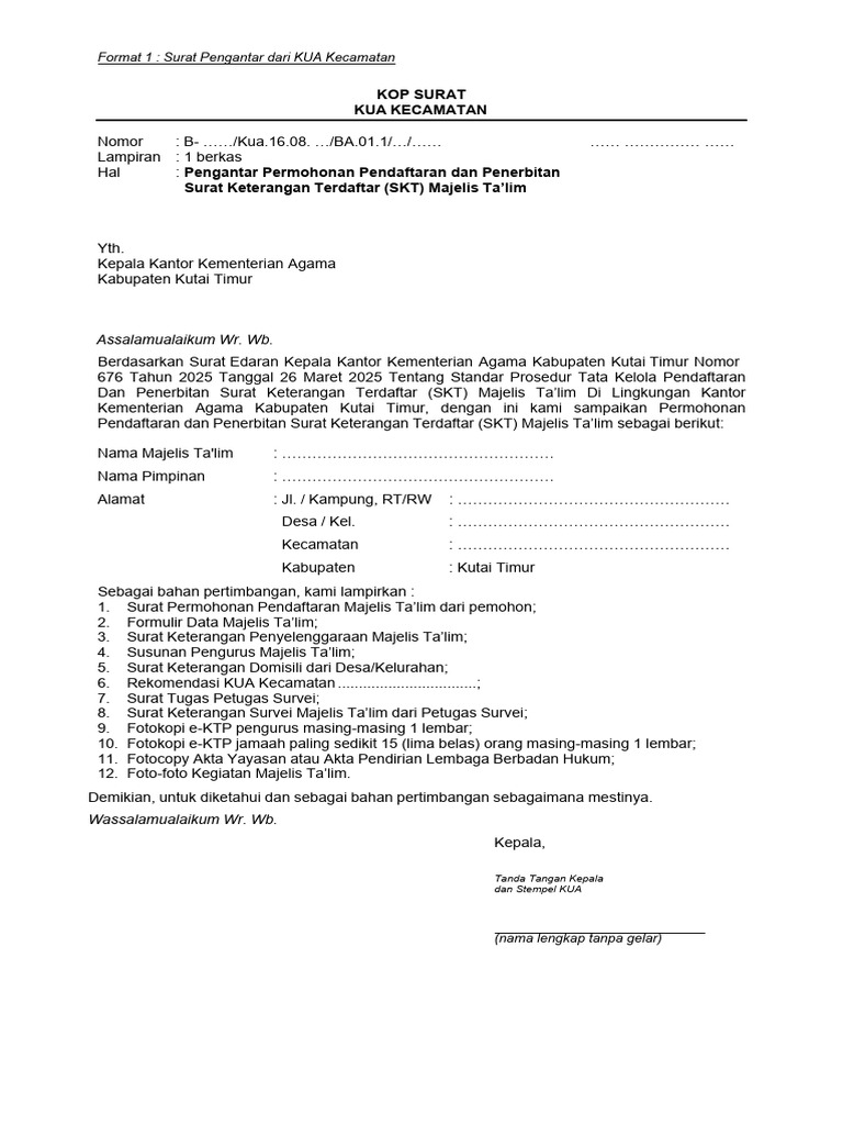 Contoh Form Berkas Permohonan SKT Oleh Kua Dan MT | PDF