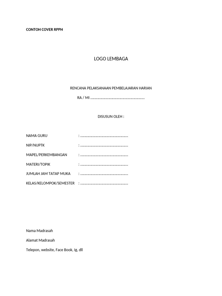 Contoh Cover Rpph | PDF