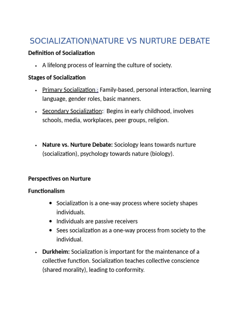 Sociolgy Nature Vs Nurture ( ( | PDF | Socialization | Behavioural Sciences