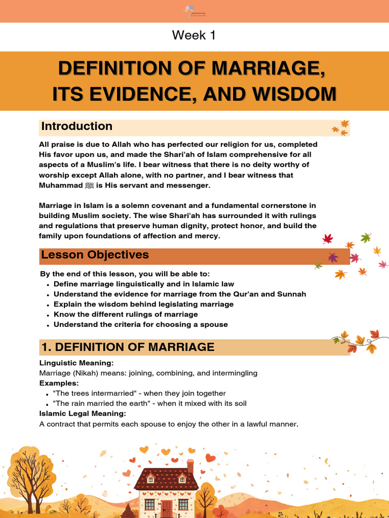 Week 1 Definition of Marriage, Its Evidence, and Wisdom | PDF ...