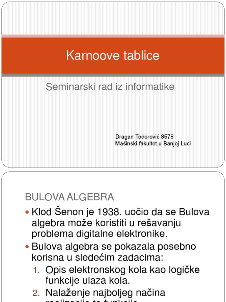 Karnoove Tablice i Boolova Algebra | PDF