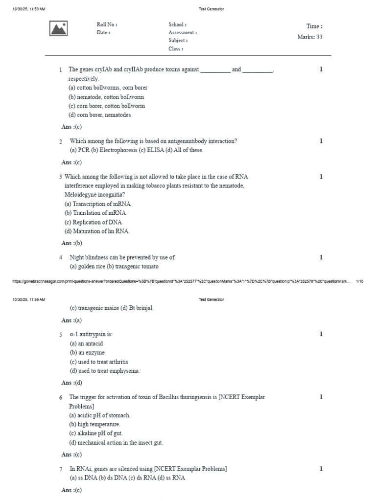 Xii Biology Ch; 10 Mcq | PDF | Rna | Rna Interference