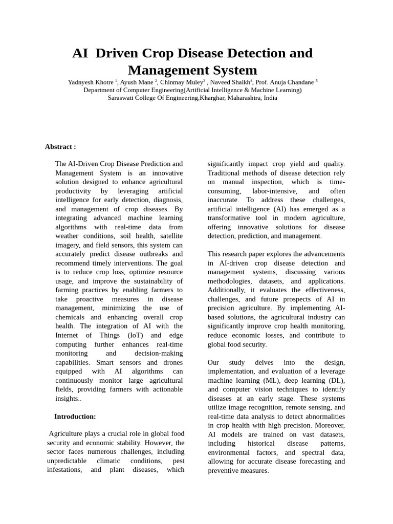 AI Driven Crop Disease Detection Research Paper | PDF | Artificial ...