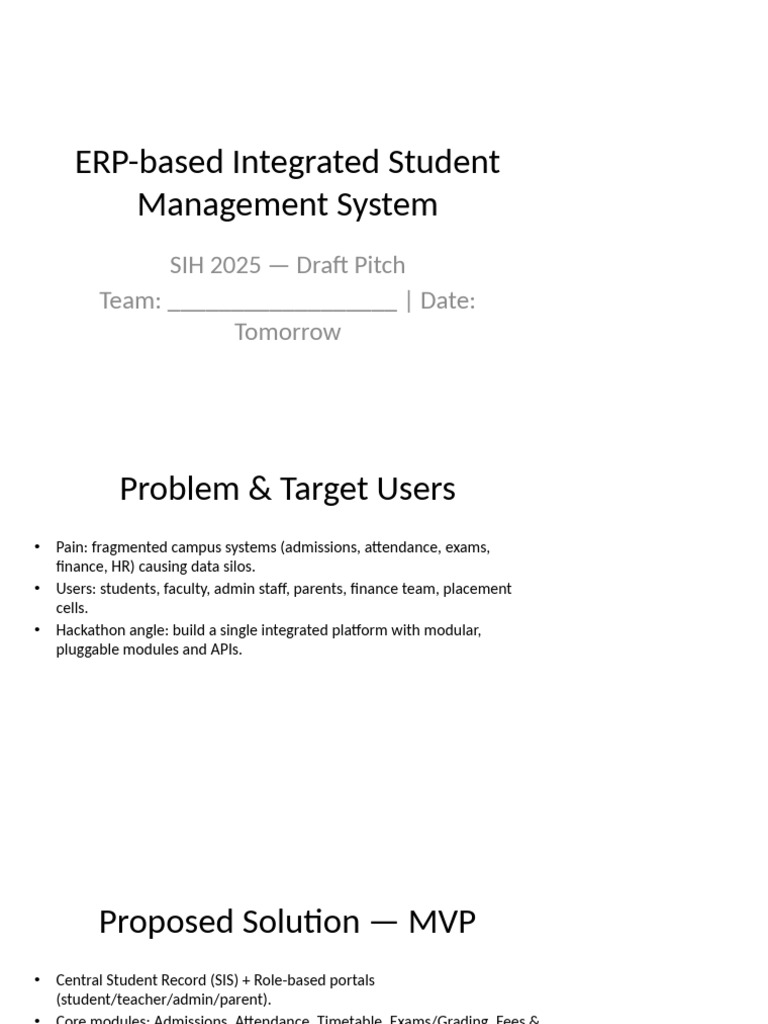 ERP Integrated Student Management SIHDraft | PDF