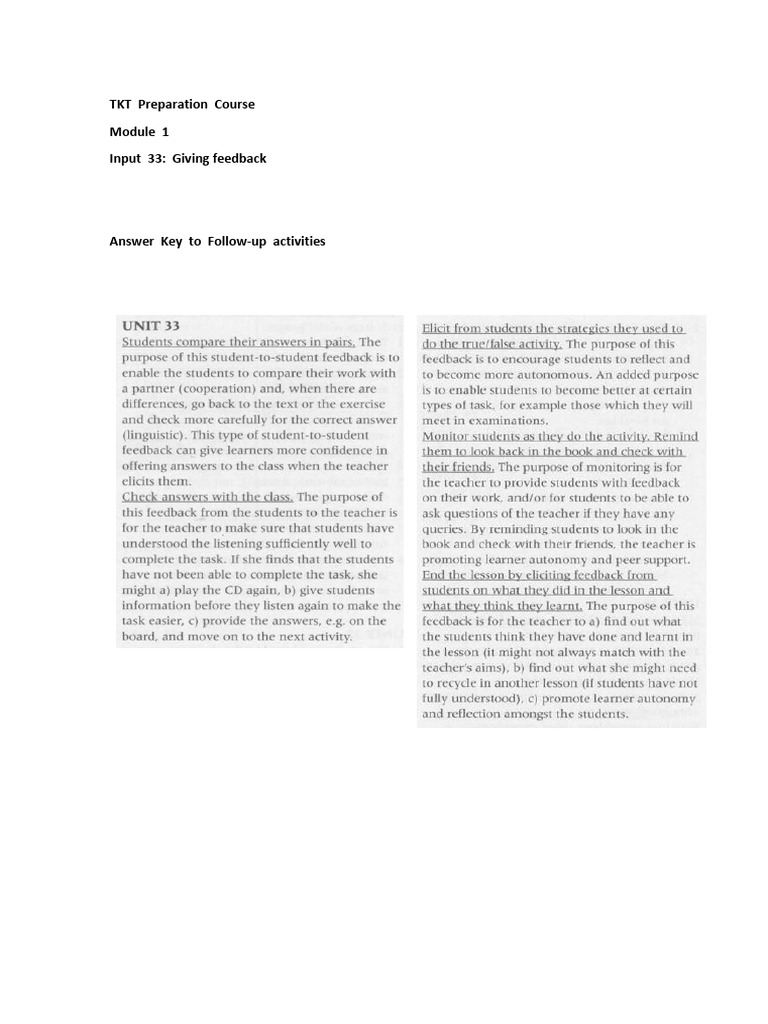 TKT - M3 - Input 33 - Answer Key To Follow-Up Activities | PDF